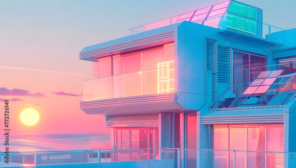 Synthwave real estate retro miami house illustartion granular texture ...