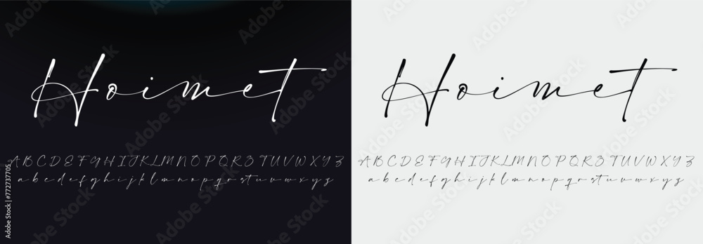 Lettering signature font isolated on grey background. brus style ...