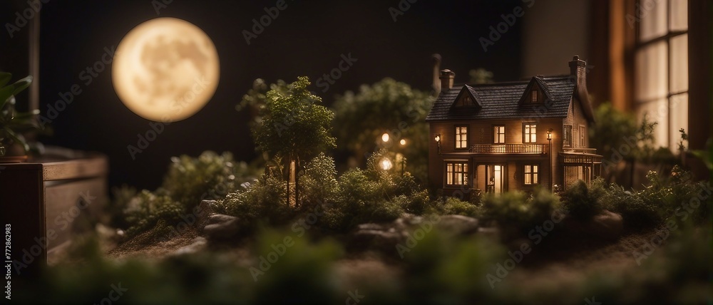 Generative AI. Miniature duplex villa house with plants in the potted ...