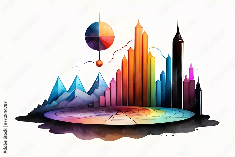Spectrum of Progress. A dynamic cityscape juxtaposed with mountain ...