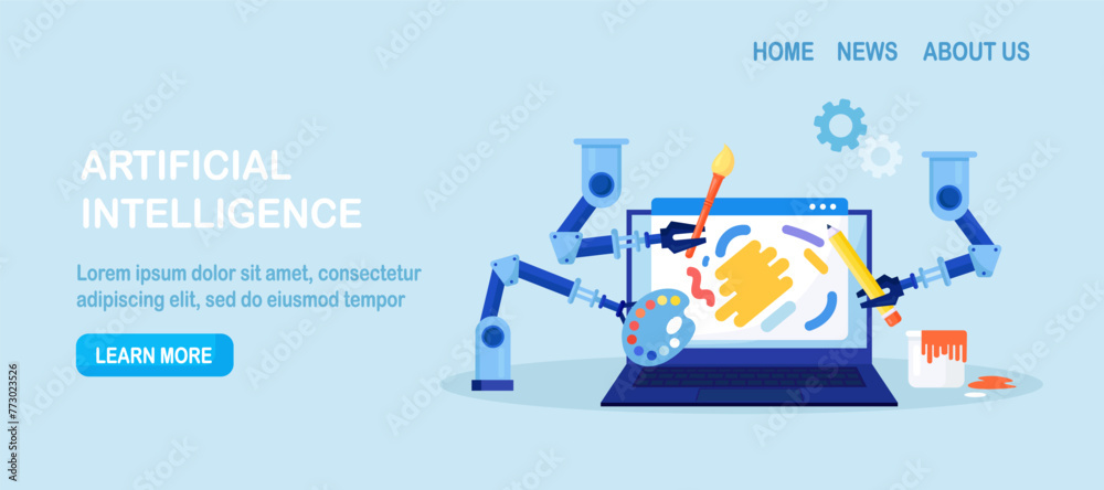 Artificial intelligence generating stunning works of art. Robots with AI technology creating art ...