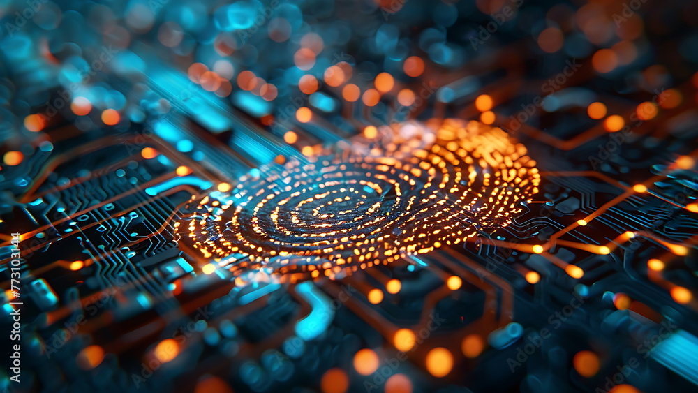 Digital biometric, security and identify by fingerprint concept. Scanning system of the ...