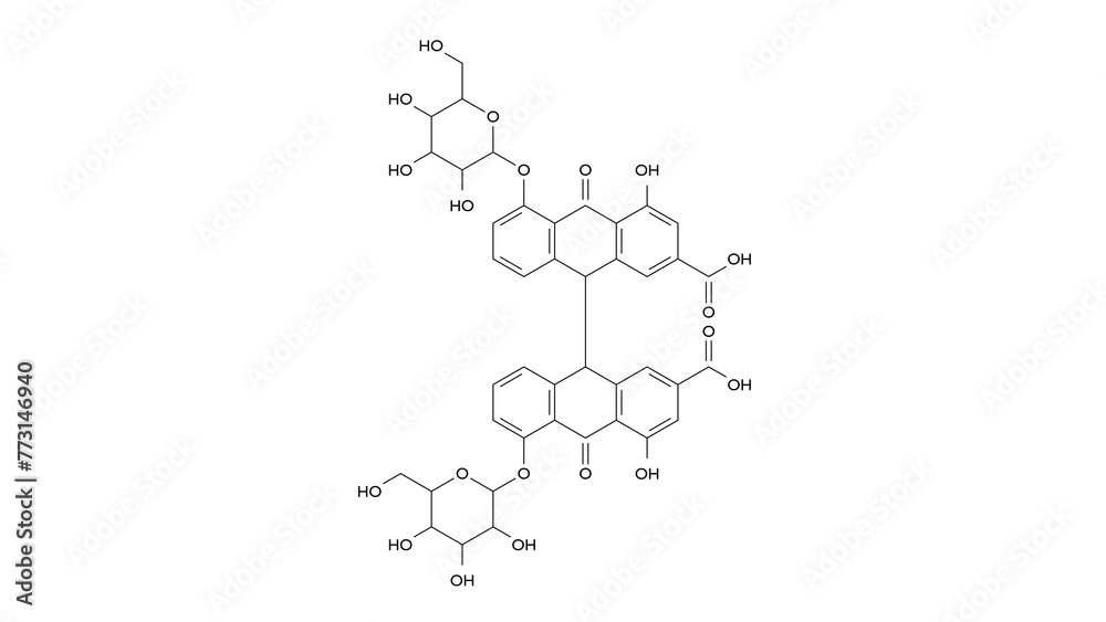 sennoside molecule, structural chemical formula, ball-and-stick model ...