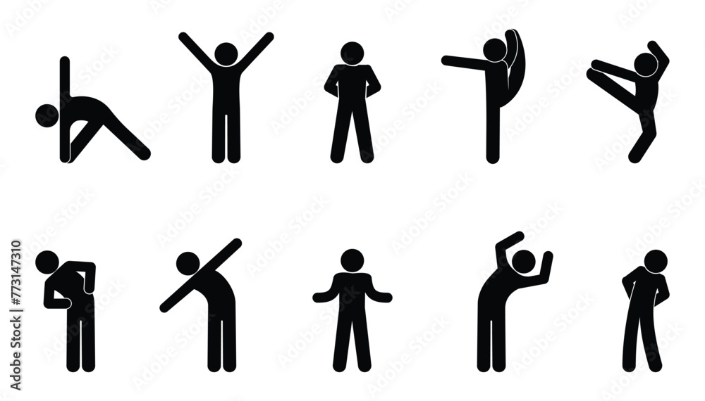 stickman icon, gymnastics pose, stick figure, human silhouette Stock ...