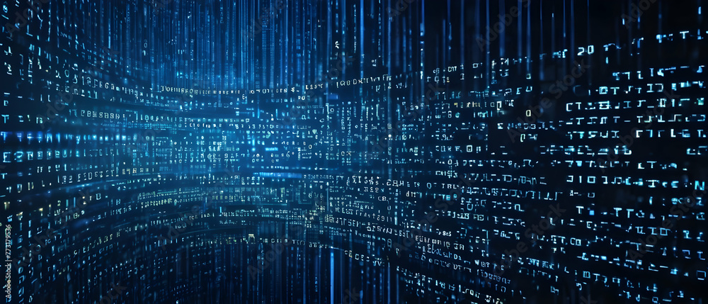 Binary Code Matrix. Digital Data Stream. Cyber Technology. Elegant Blue Coding Panorama ...