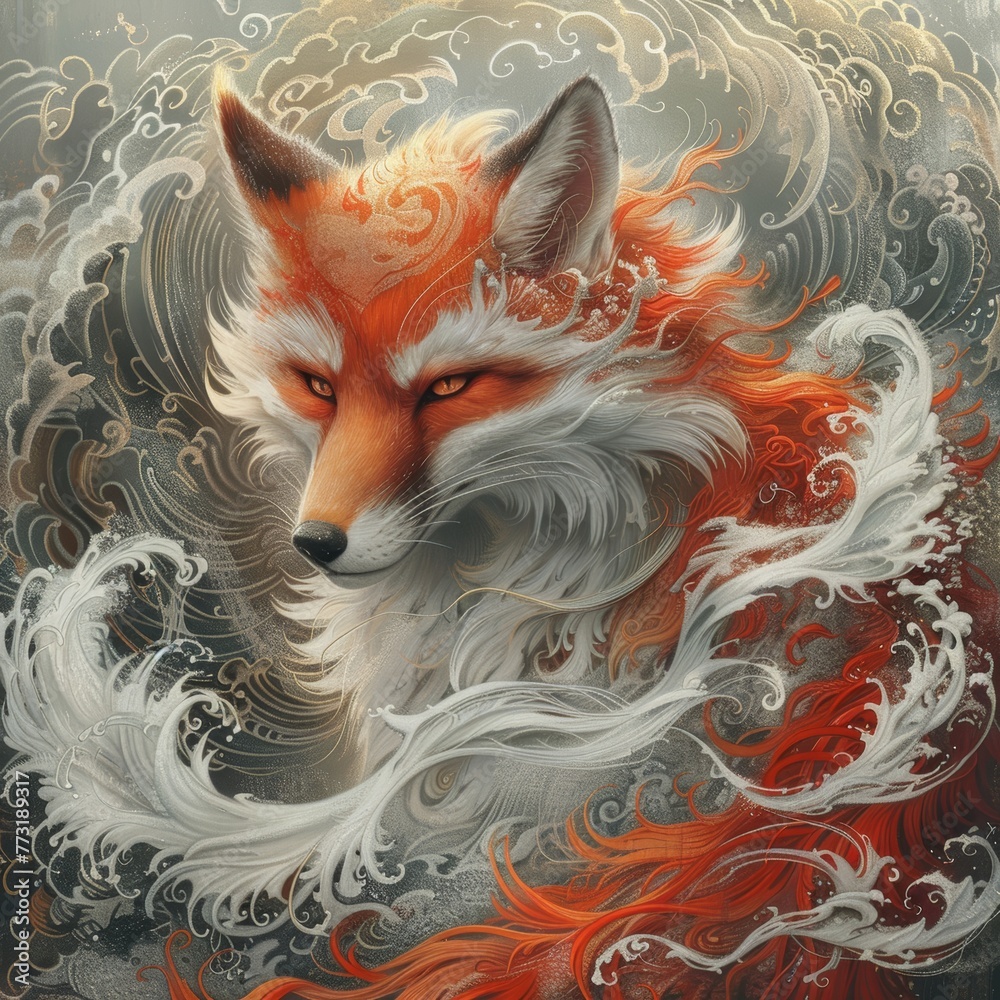 Stockillustratie Kitsune, Fox spirits from Japanese folklore, capable ...