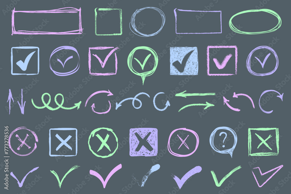 Стоковое векторное изображение «Check signs sketch, voting agree checklist mark or examination ...