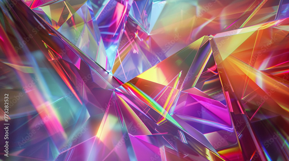 Vibrant 3D holographic abstract, where shapes are enhanced by a ...