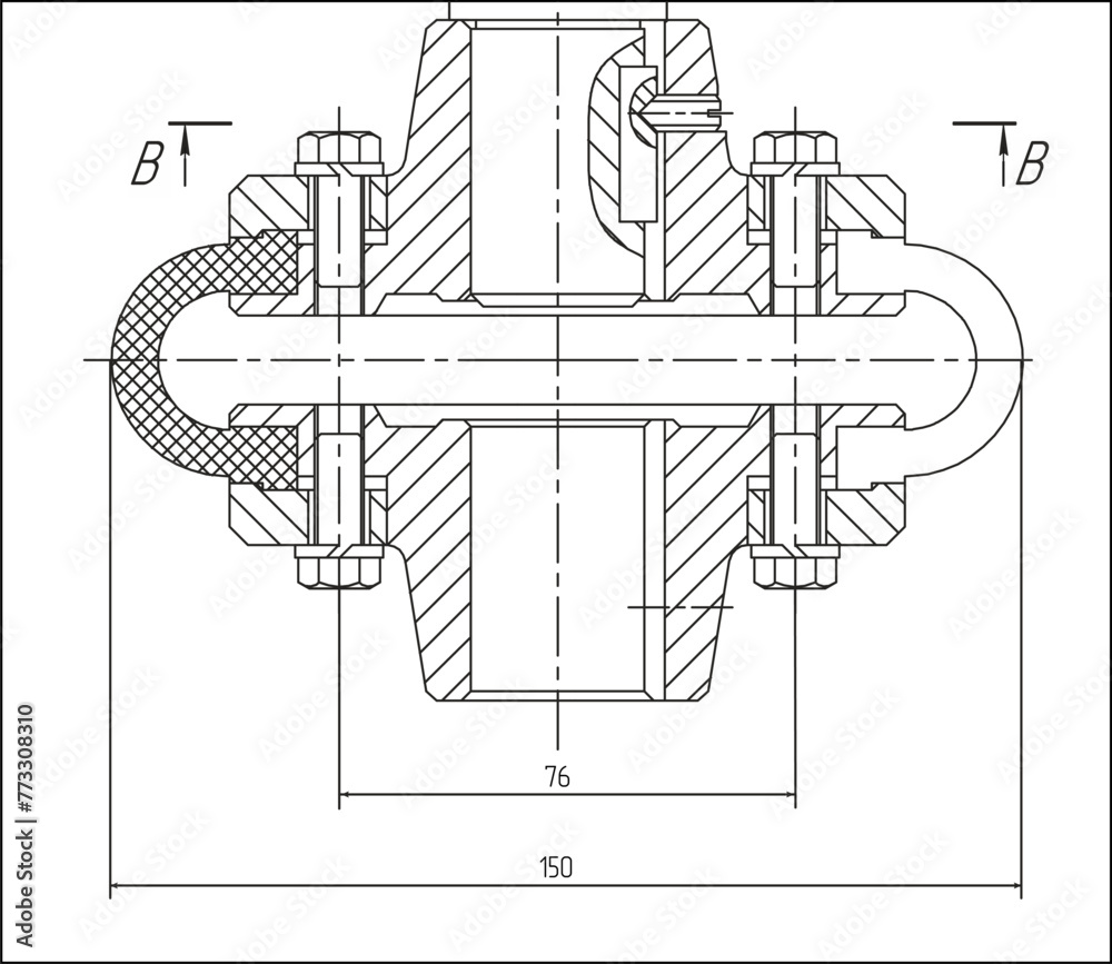 Vektor Fragment of Assembly drawing of reducer. Vector drawing of steel ...