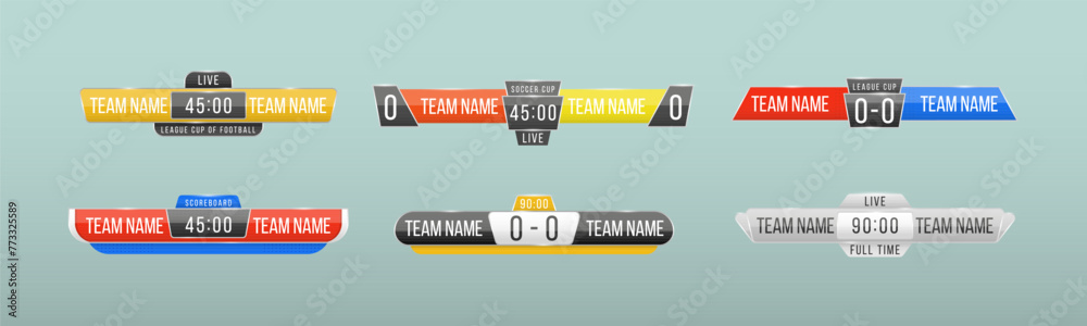 Scoreboard broadcast graphic and lower thirds template for sport soccer ...