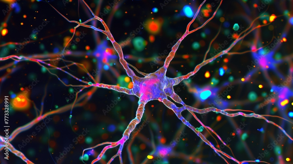 Nerve Cell Blue Color Banner System Neuron Of Brain With Synapses Medicine Biology Background