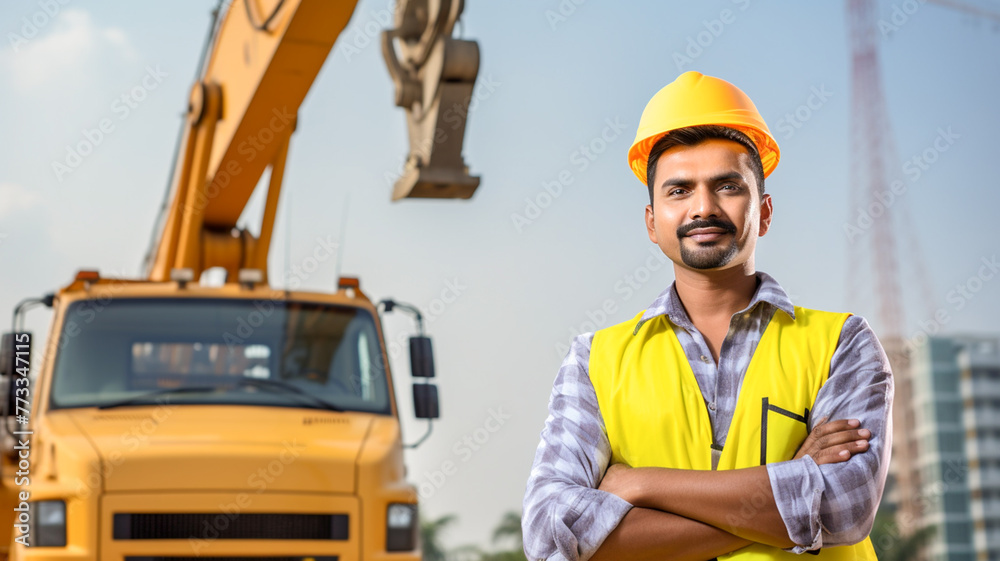Portrait of indian crane operator daily work construction site ...