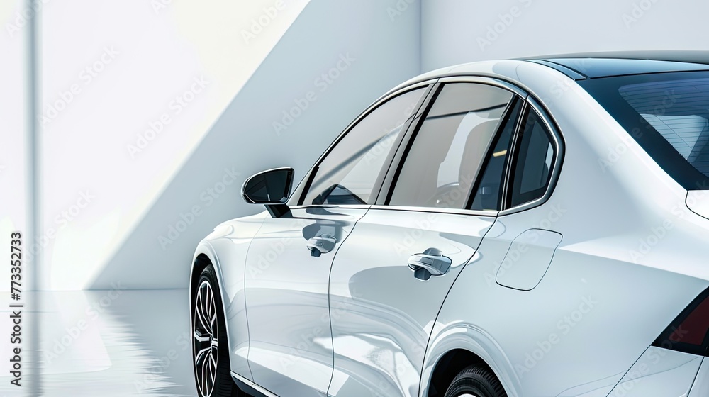 Glimpse the modern luxury of a parked white car's interior. From the ...