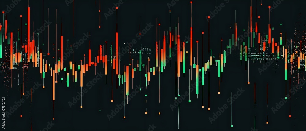 Candlestick chart red green in financial market for trading on black ...