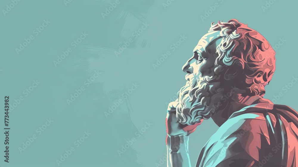 Stoic Greek philosopher thinking man, minimalist digital portrait ...