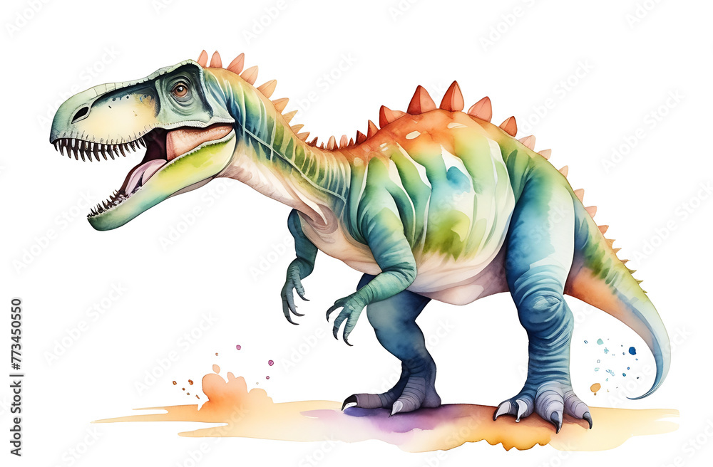 Watercolor Tyrannosaur isolated on transparent background. T-rex ...