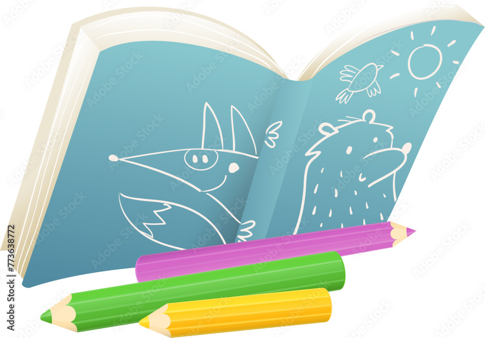 Colorful doodle clipart for kids drawing in notebooks with pencils. Fun ...