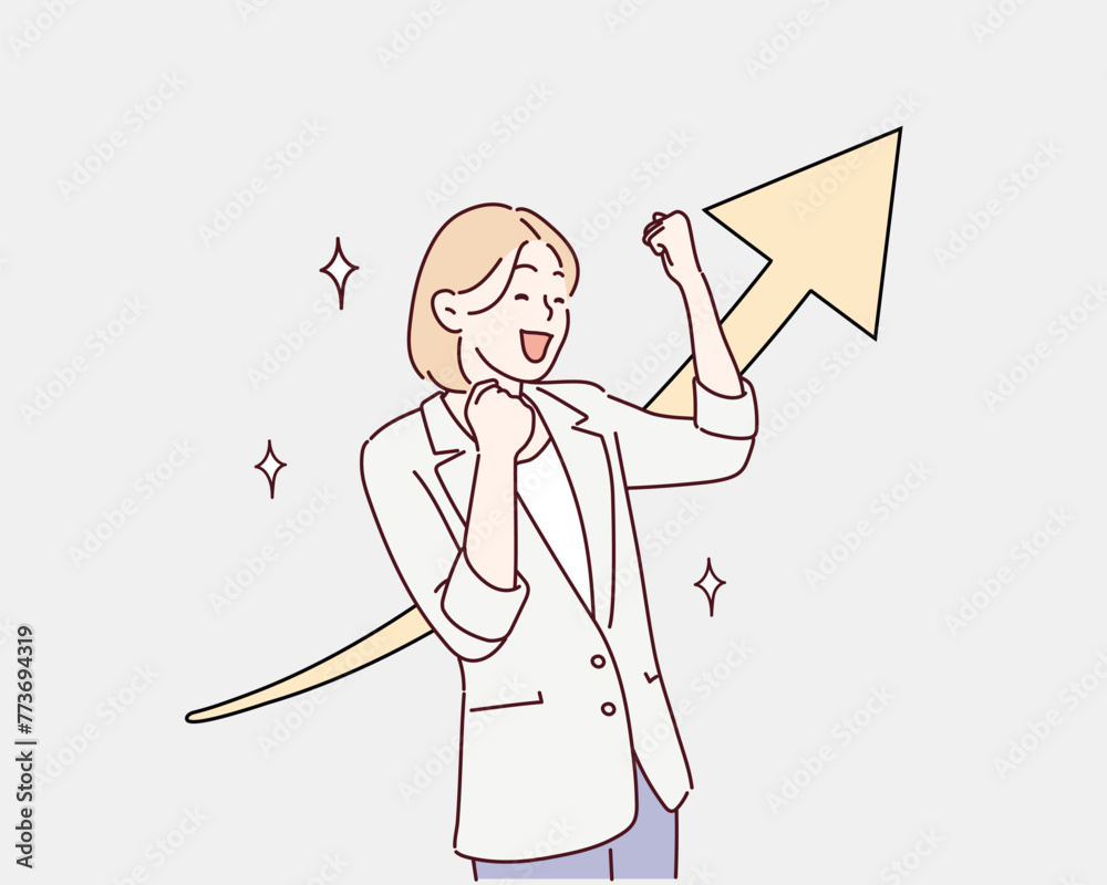 Business Woman Excited Hold Hands Up Raised Arms, Businesswoman Concept ...