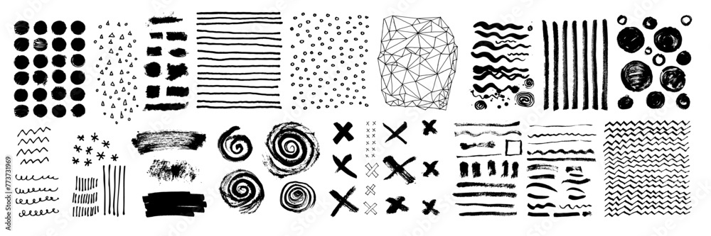 Grungy vector hand-drawn brushstroke textures on transparent background ...
