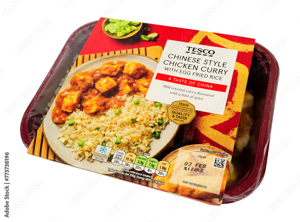 Foto de Stock Tesco Chinese style chicken curry with egg fried rice ...