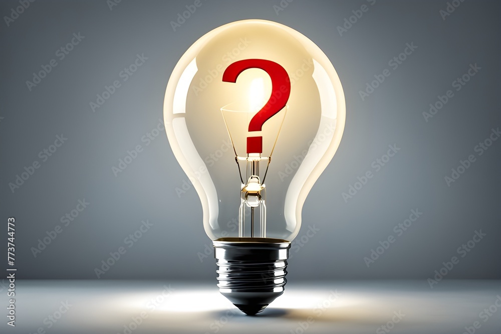 Glowing light bulb with a red question mark inside. Concept of creative problem-solving and ...
