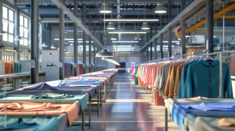 Clothing factory. An automated garment manufacturing facility ...