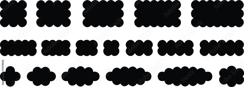 Set of Scallop edges rounded rectangle shapes Fill icons. A rectangular ...