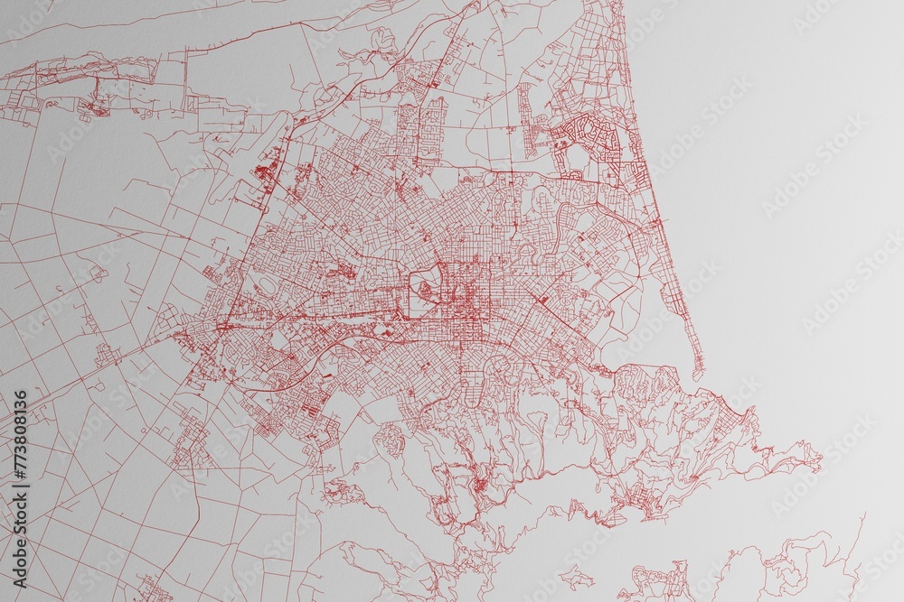 Map of the streets of Christchurch (New Zealand) made with red lines on ...