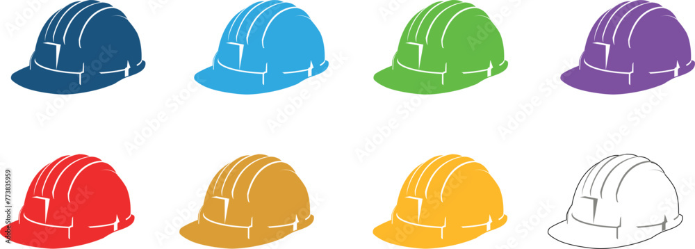 Construction safety helmet icon symbol shape set. Worker industrial ...