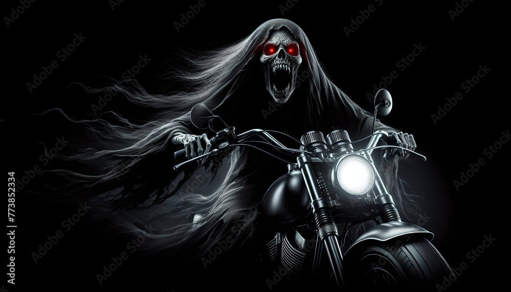 an illustration of a screaming evil banshee at night riding a ...