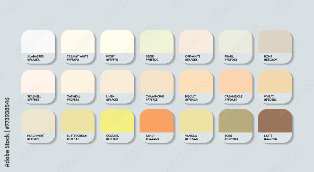 Image vectorielle Stock Cream Color Guide Palette with Color Names ...