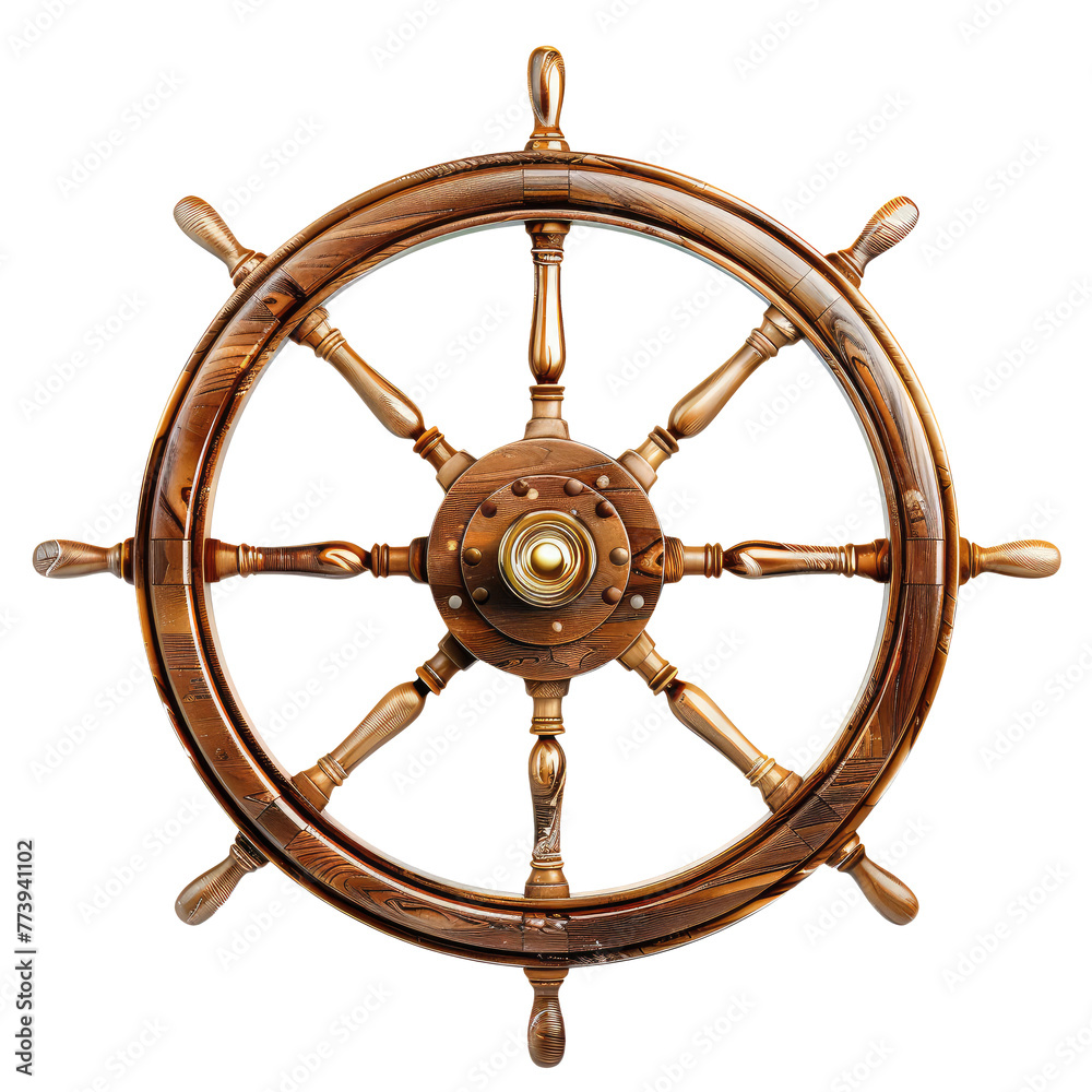 Wooden Ship boat steering wheel isolated on transparent background ...