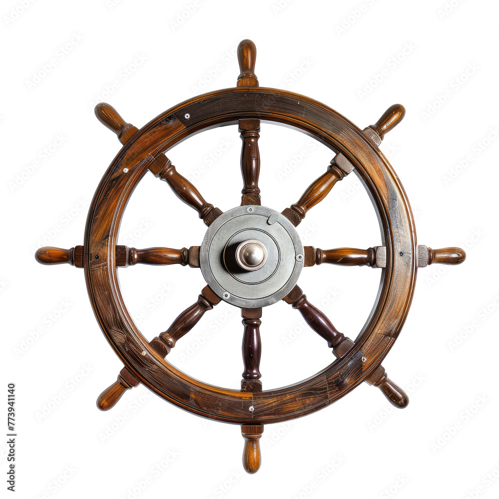 Wooden Ship boat steering wheel isolated on transparent background ...