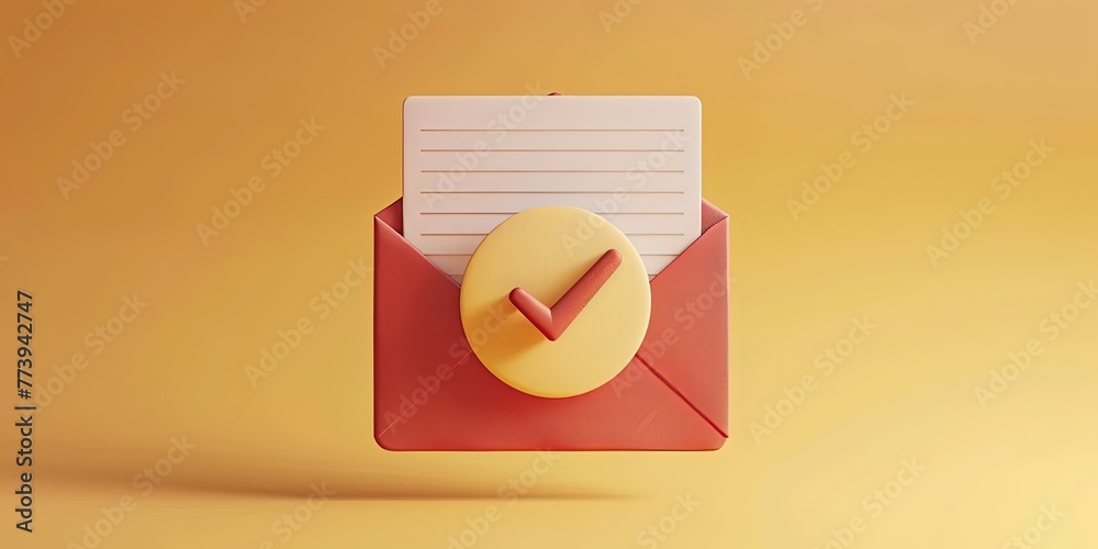 Confirmed document or email in an envelope with a check mark. Approved ...