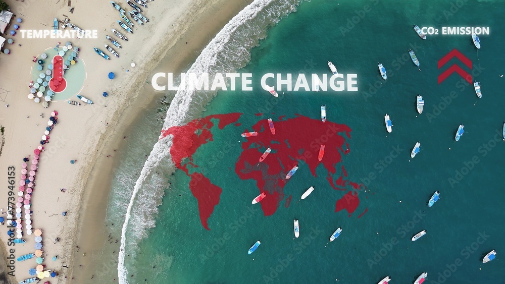 Climate change summer heat wave concept with global earth map. CO2 ...