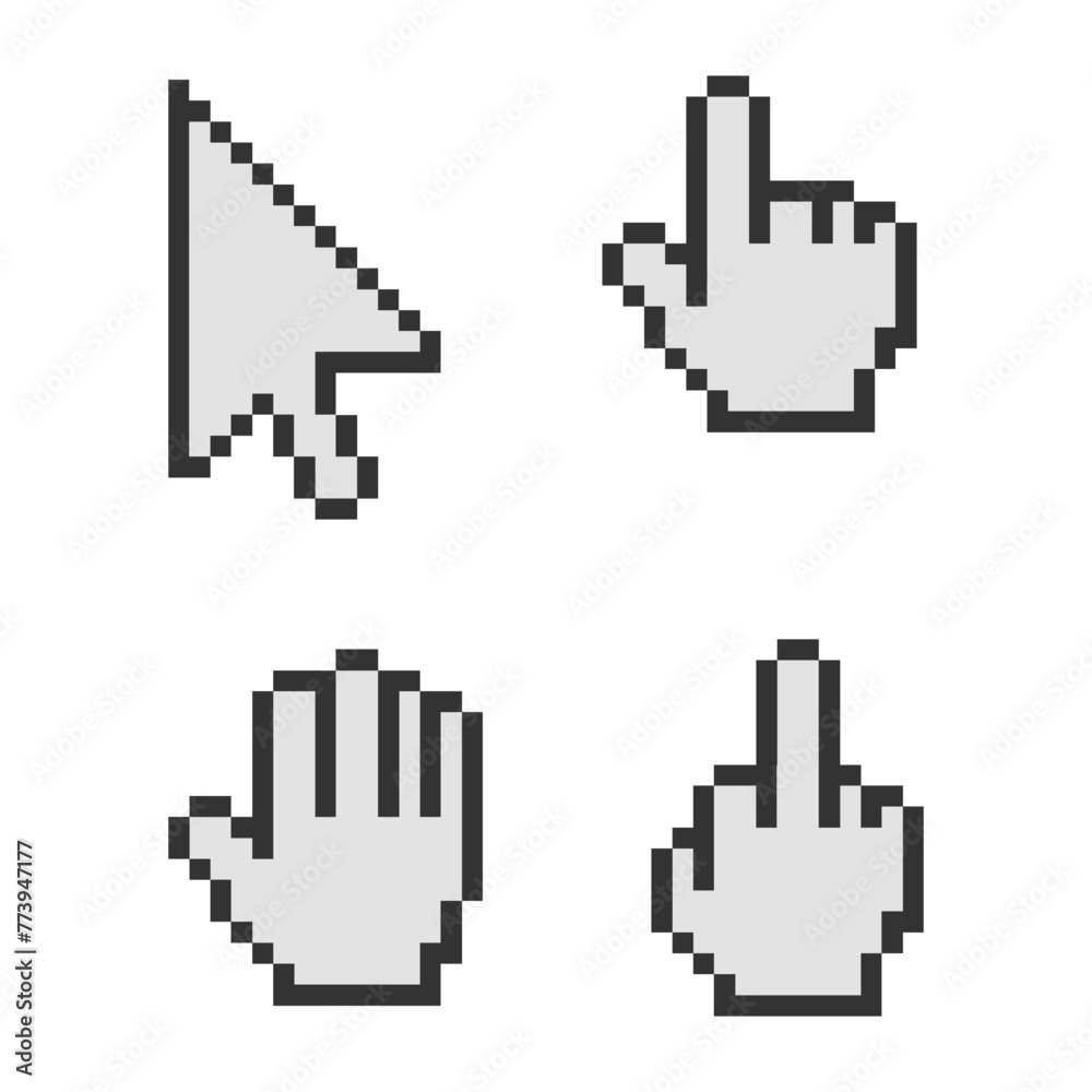 set of vector images of cursors and gestures. Set of pixel art style ...