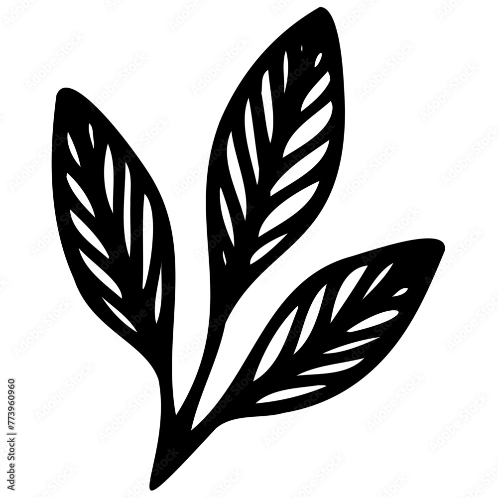 Hand drawn leaves line linear black Strock Symbol visual illustration ...