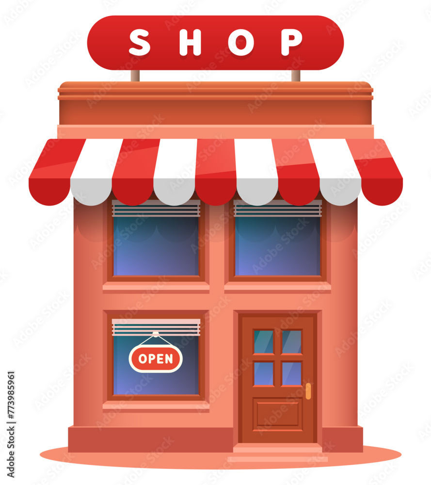 Two-story store. Shop with brick wall. Vector 3D clipart isolated on ...