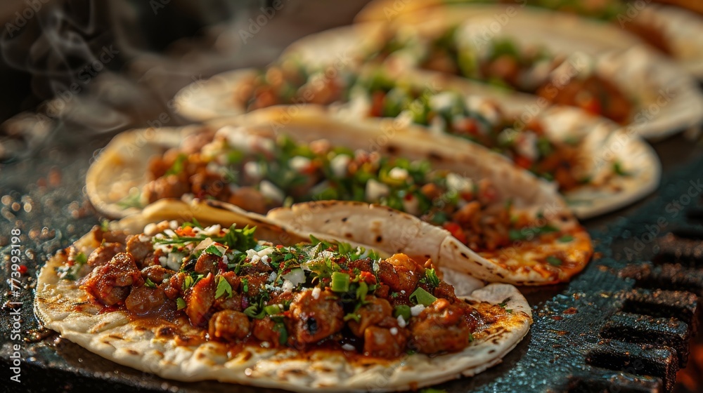 Mexican Street Tacos: A dynamic shot of street tacos being prepared ...