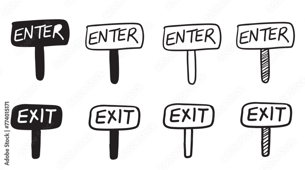 Enter and Exit Sign Boards Vector Silhouettes Stock Vector | Adobe Stock