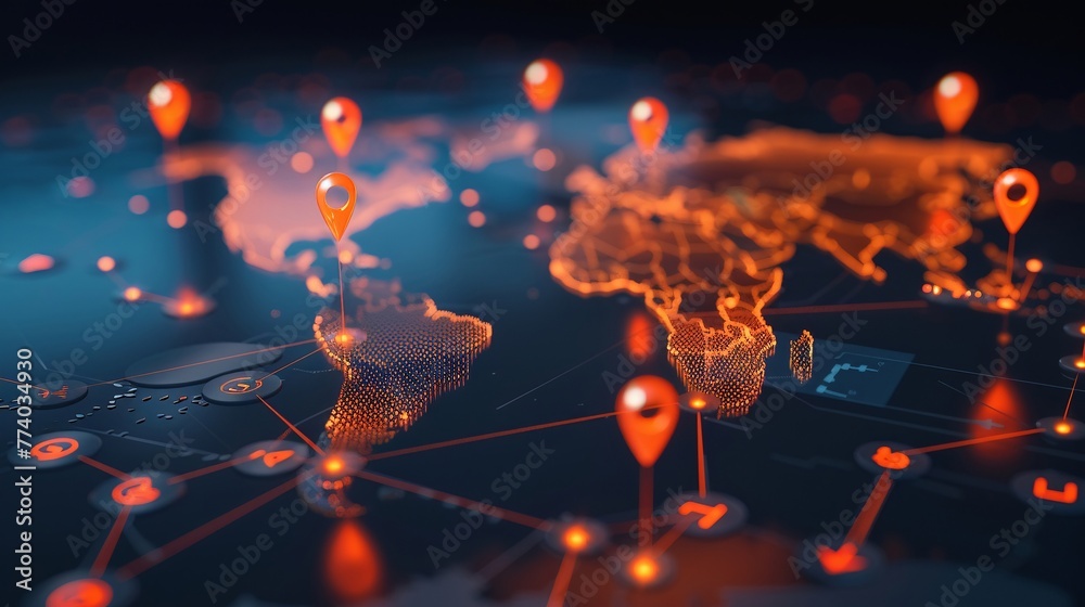3D render icon 3D world map highlighting countries collaborating on ...