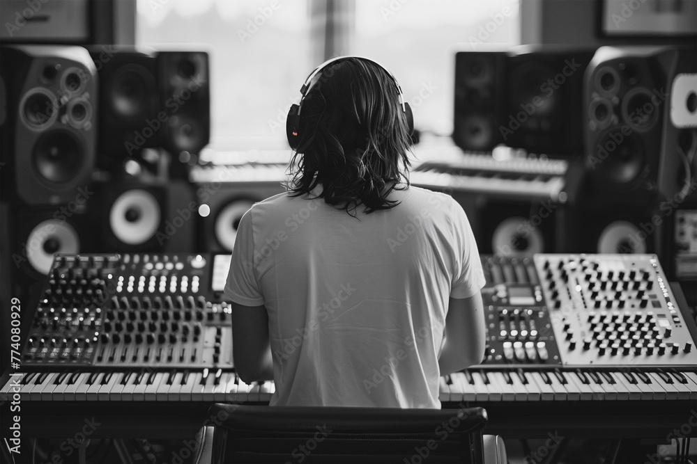 Music producer working in a modern recording studio. Generative AI ...