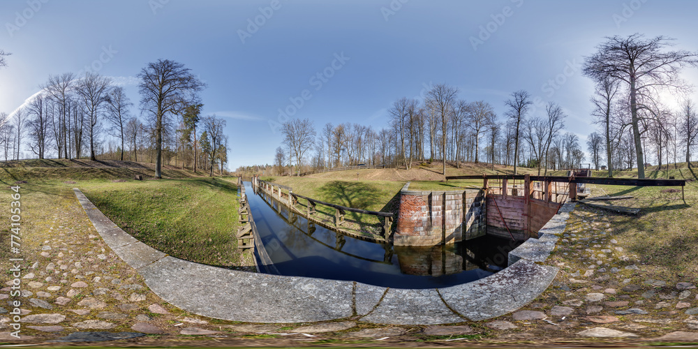 Stock-Foto „hdri 360 panorama near gateway lock construction on river ...