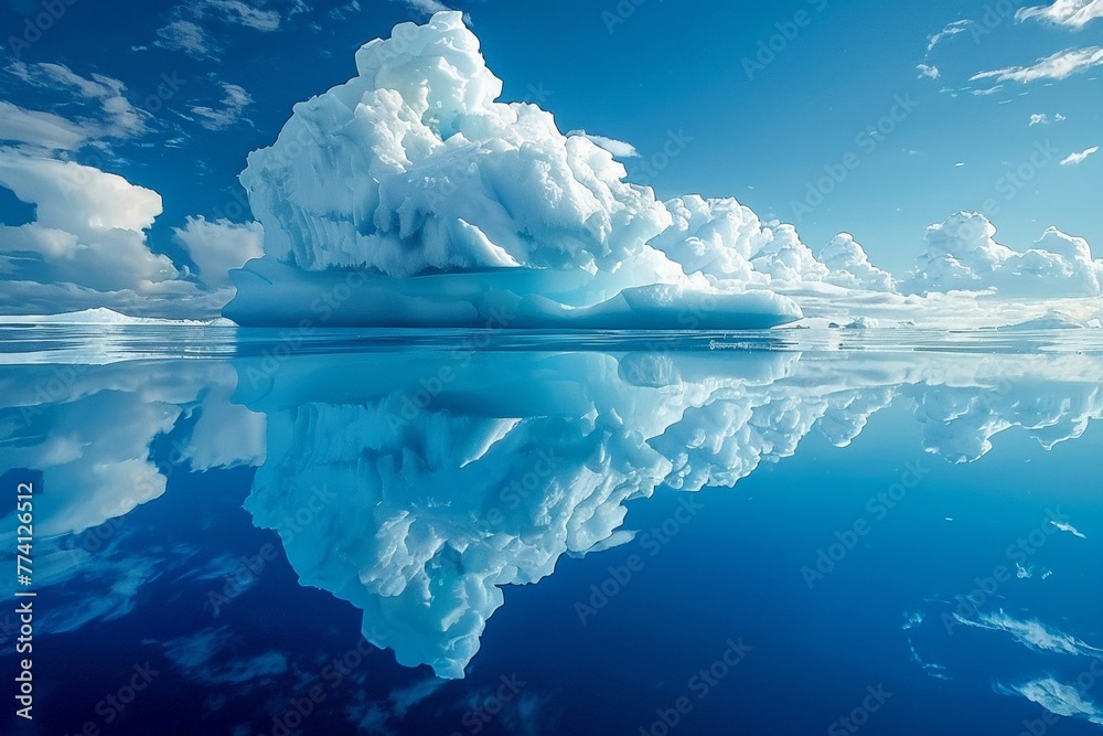 Iceberg s reflection on the underside of the water surface, creating a ...