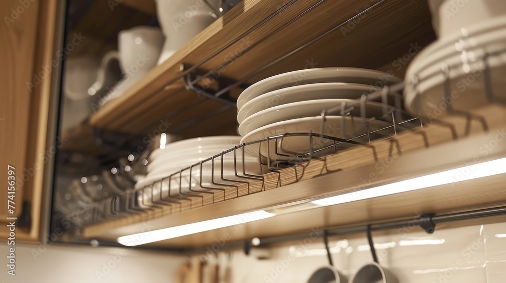 A close-up showcasing the sleek design of a hanging wire shelf rack in ...