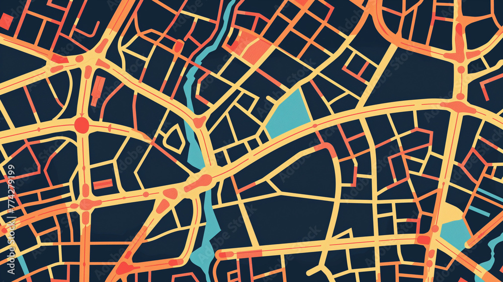 Abstract vector art city map, stylised streets and blocks, minimalist ...