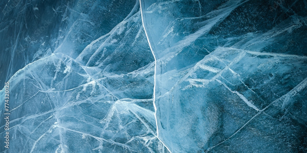Abstract natural ice texture. Freezy ice surface. Blue backdrop with ...