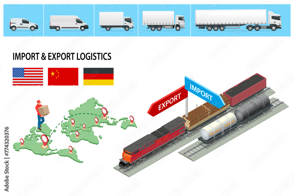Isometric Logistic Systems. Industrial railroad transport. Freight ...