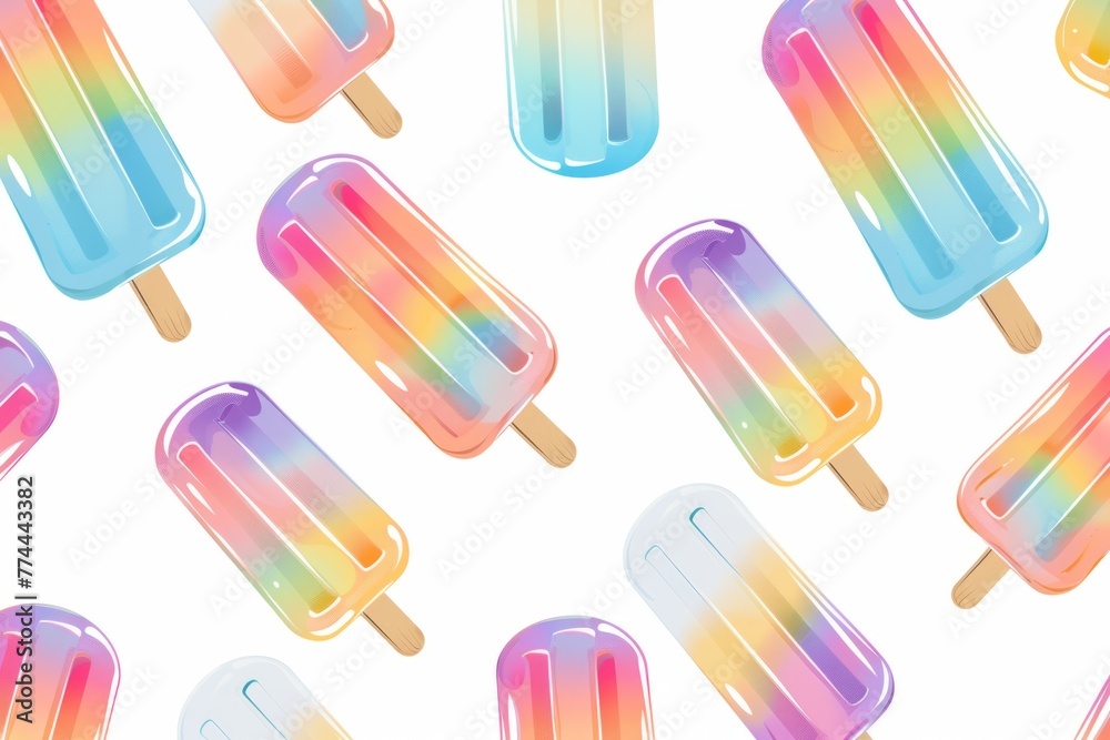 Colorful ice cream popsicle pattern on white background cute and ...