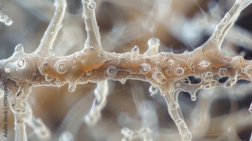 A magnified view of a fungal hypha shows the unique characteristics of ...